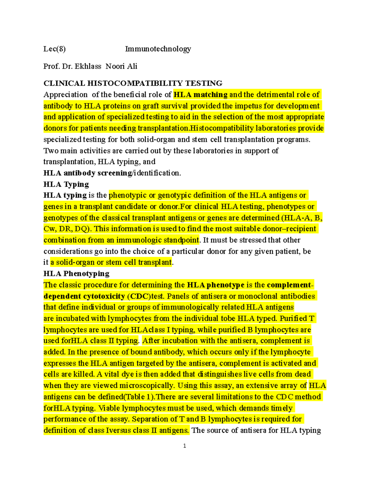 Clinical histocompatability test - Lec(8) Immunotechnology Prof. Dr ...