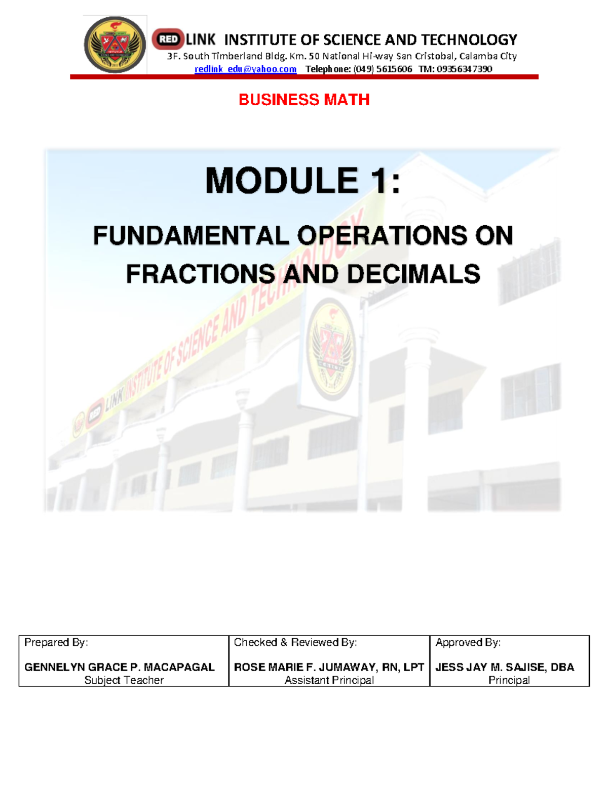 BM Module 1 Fundamental Operations On Fractions Checked 08142021 - 3F ...