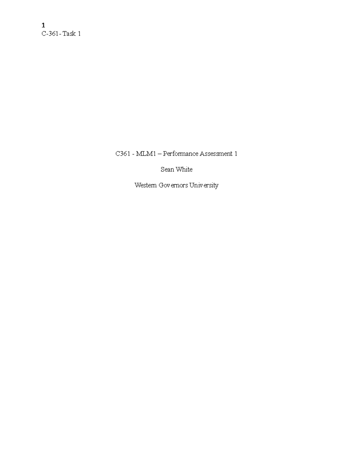 C361 task 1 #2 - Grade: pass - C-361- Task 1 C361 - MLM1 – Performance ...