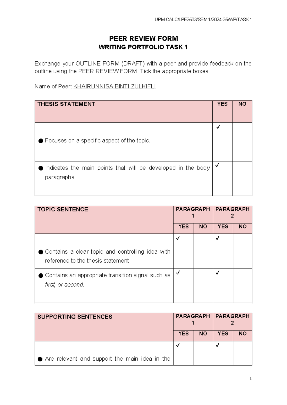 222284 (PEER Review FORM) - UPM-CALC/LPE2503/SEM 1/2024-25/WP/TASK 1 ...