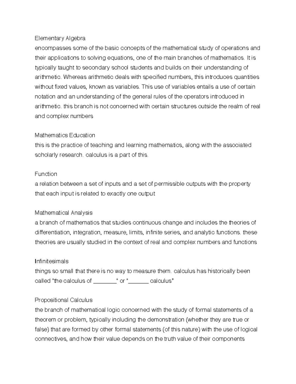 Calc3 - MATH 104 study guide - Elementary Algebra encompasses some of ...