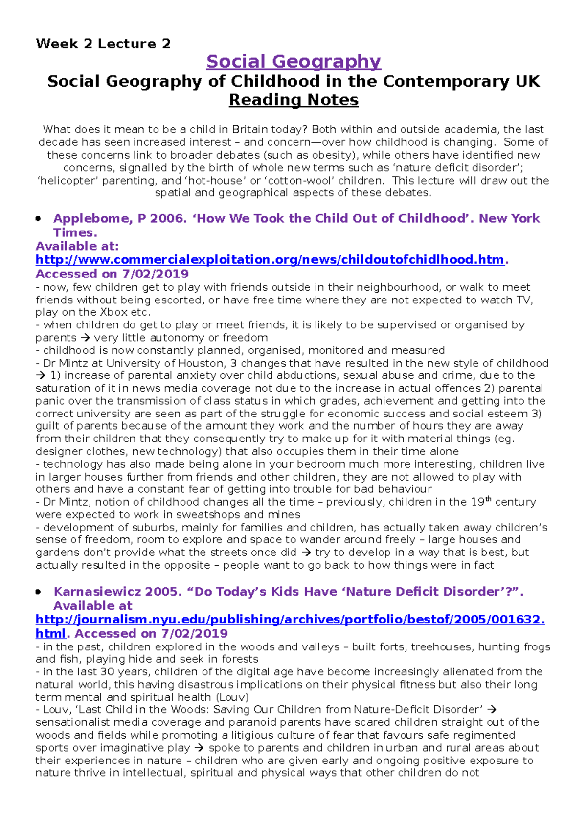 Week 2 Lecture 2 reading notes - Week 2 Lecture 2 Social Geography ...