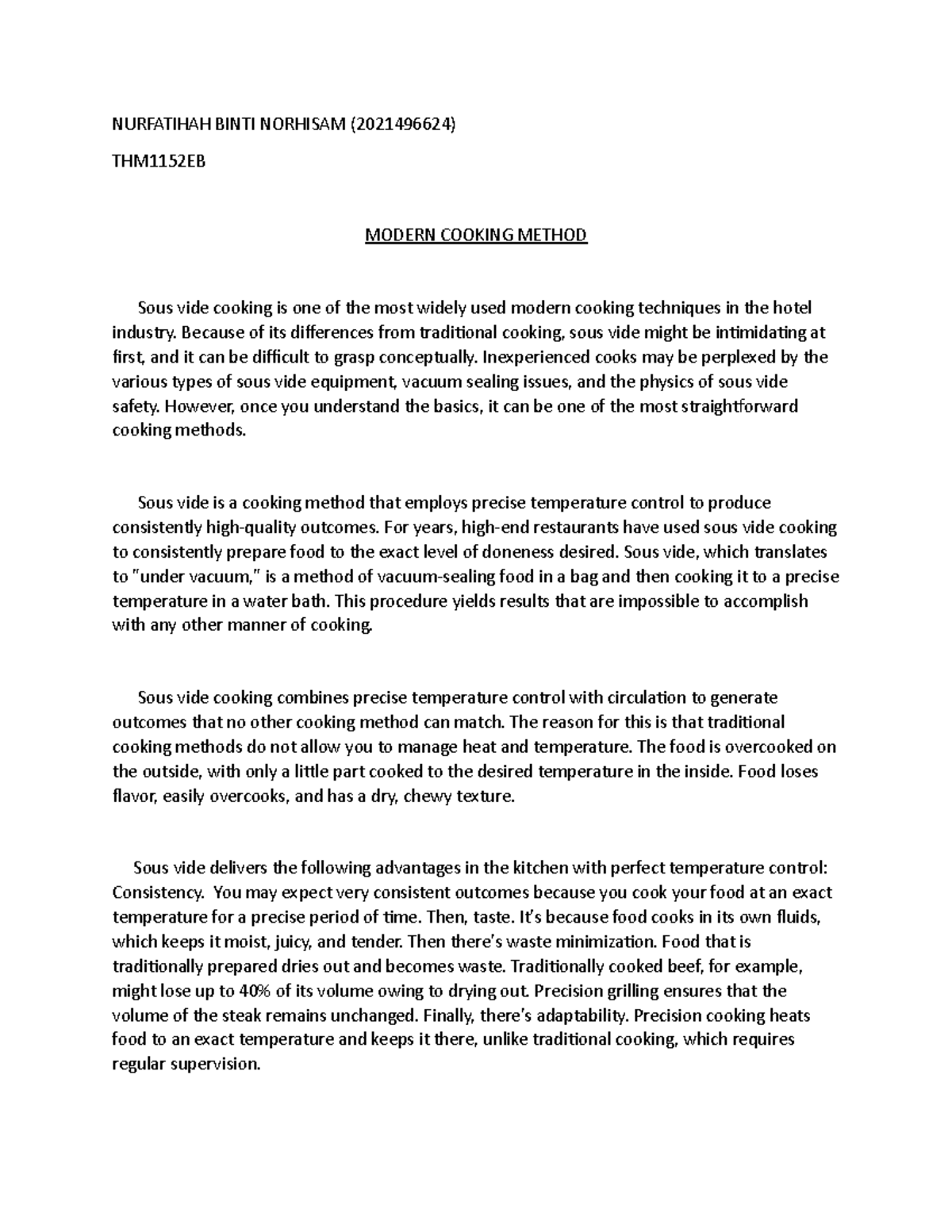 Modern cooking method essay - NURFATIHAH BINTI NORHISAM (2021496624 ...