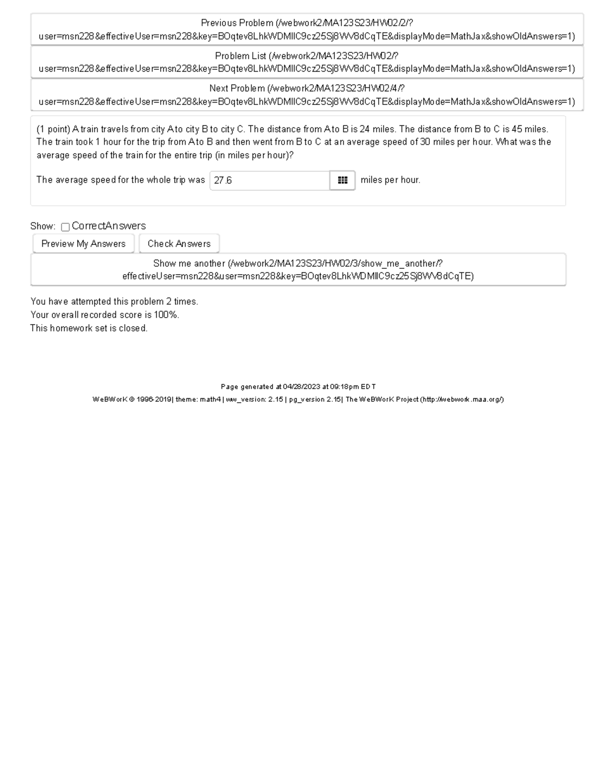 Hw2-3 - A train travels from city A to city B to city C. The distance ...