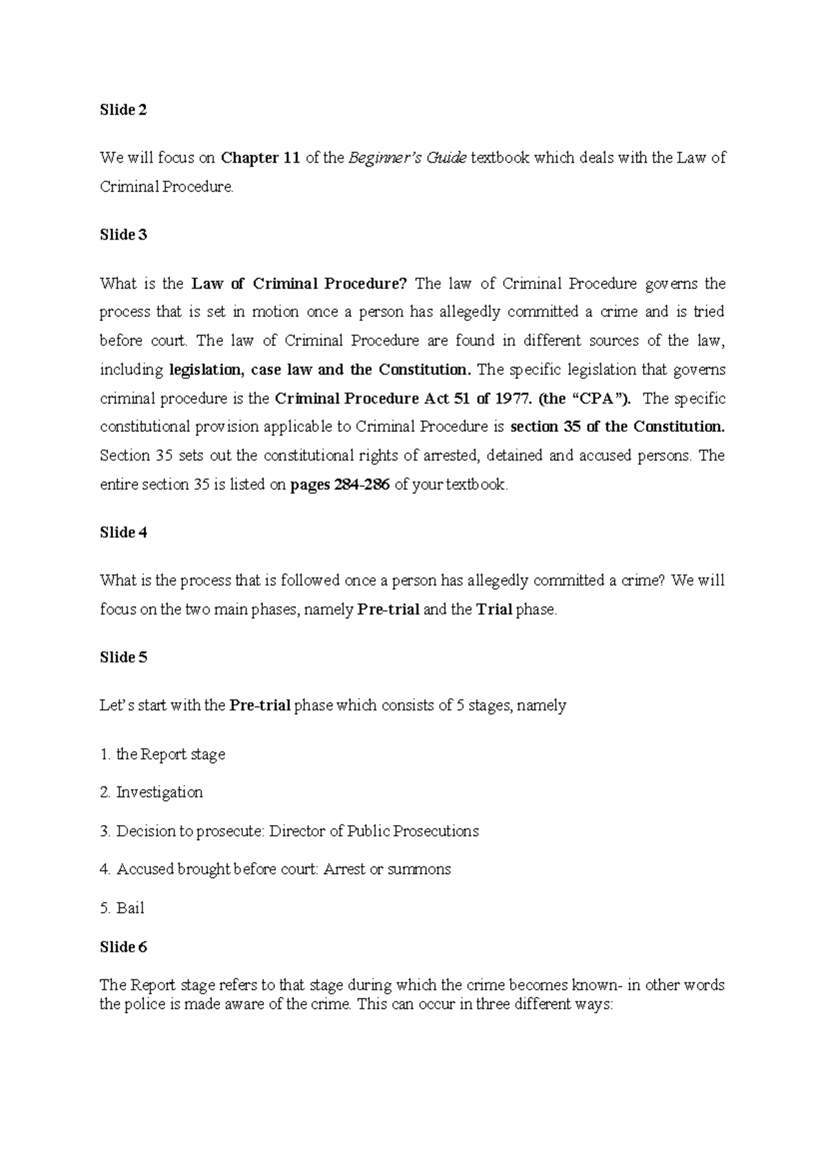 Criminal Procedure Transcript Of Lecture Slide 2 We Will Focus On Chapter 11 Of The Beginners