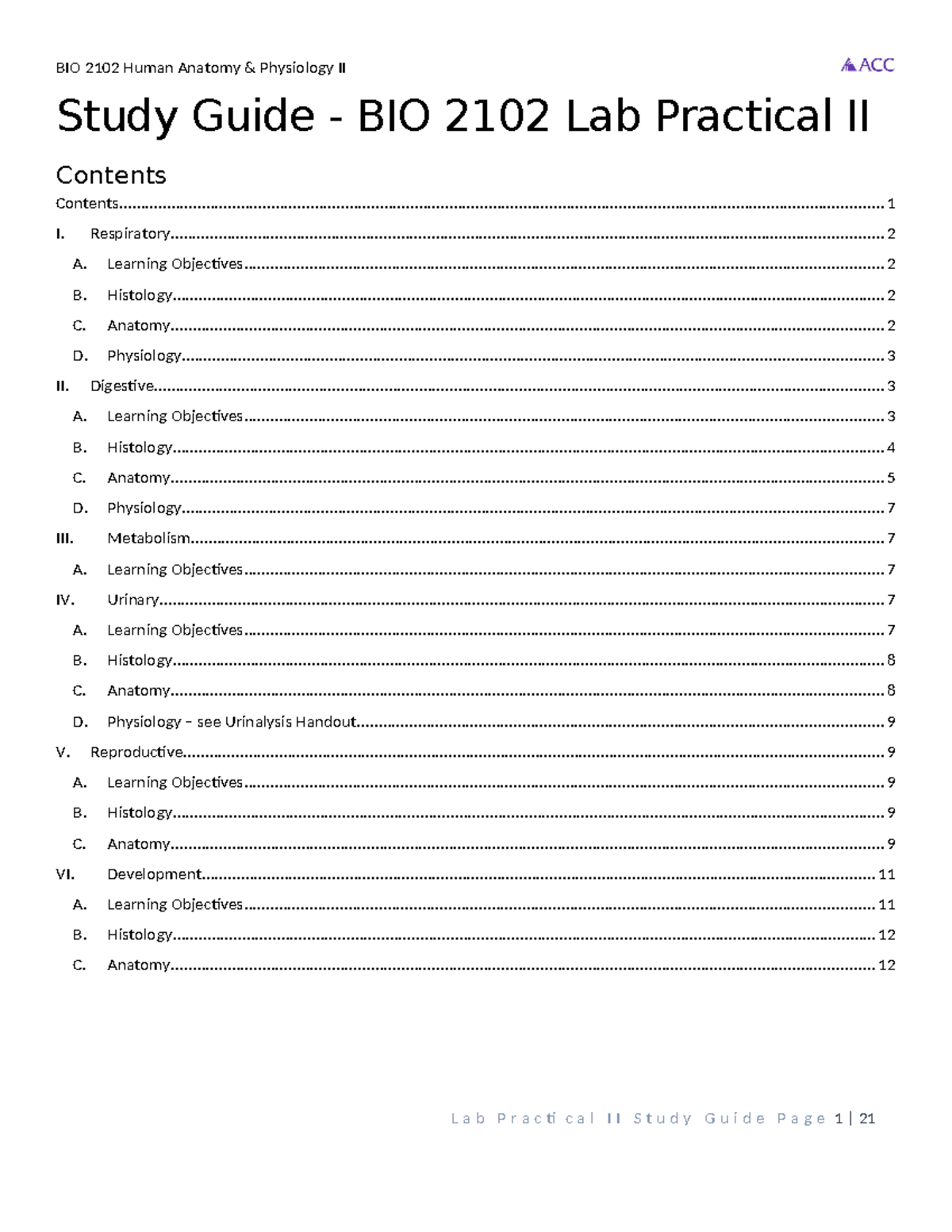 2102 Practical 2 Study Guide - Study Guide - BIO 2102 Lab Practical II - Studocu