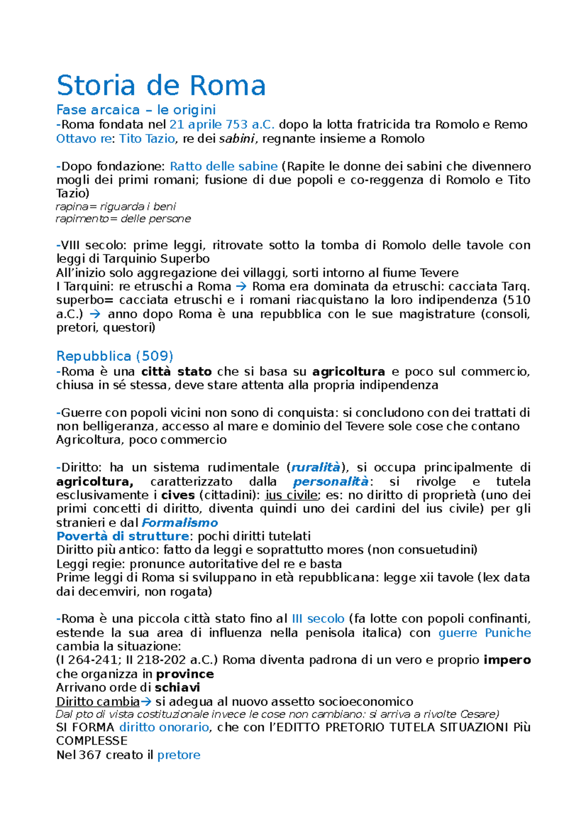 Storia di roma - riassunto - Storia de Roma Fase arcaica – le origini ...