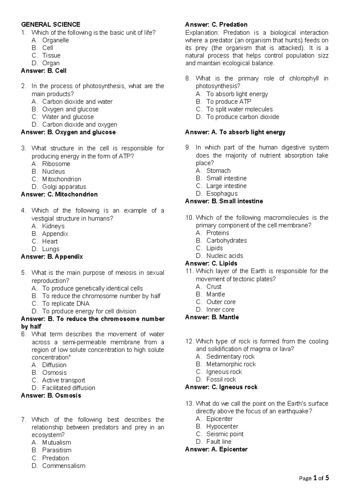 Science - lecture notes - GENERAL SCIENCE 1. Which of the following is ...