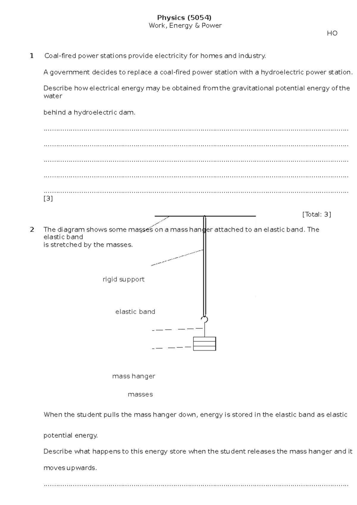 Work Power High order worksheet - Work, Energy & PowerPhysics (5054) HO ...