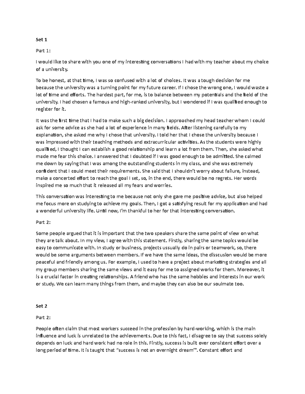 Speaking Test GEP6 - Set 1 Part 1: I would like to share with you one ...