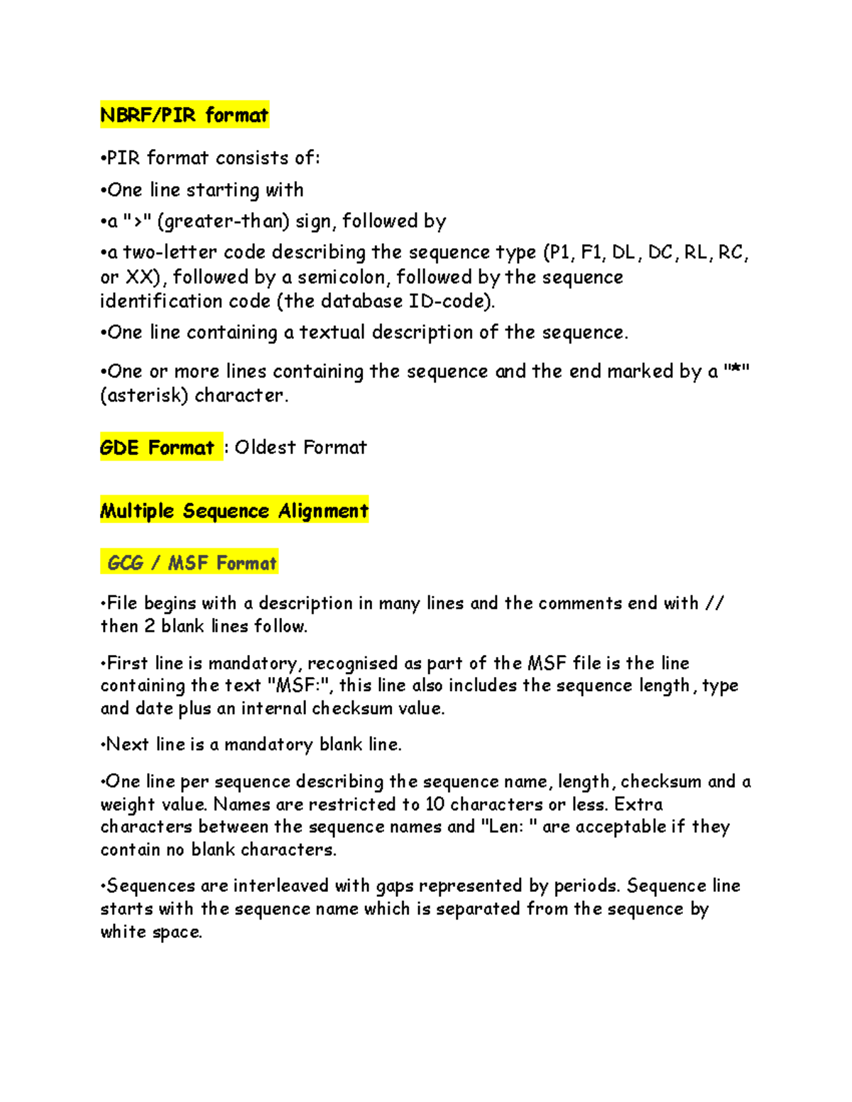 Bio Informatics 9 - Lecture notes 9 - NBRF/PIR format PIR format ...