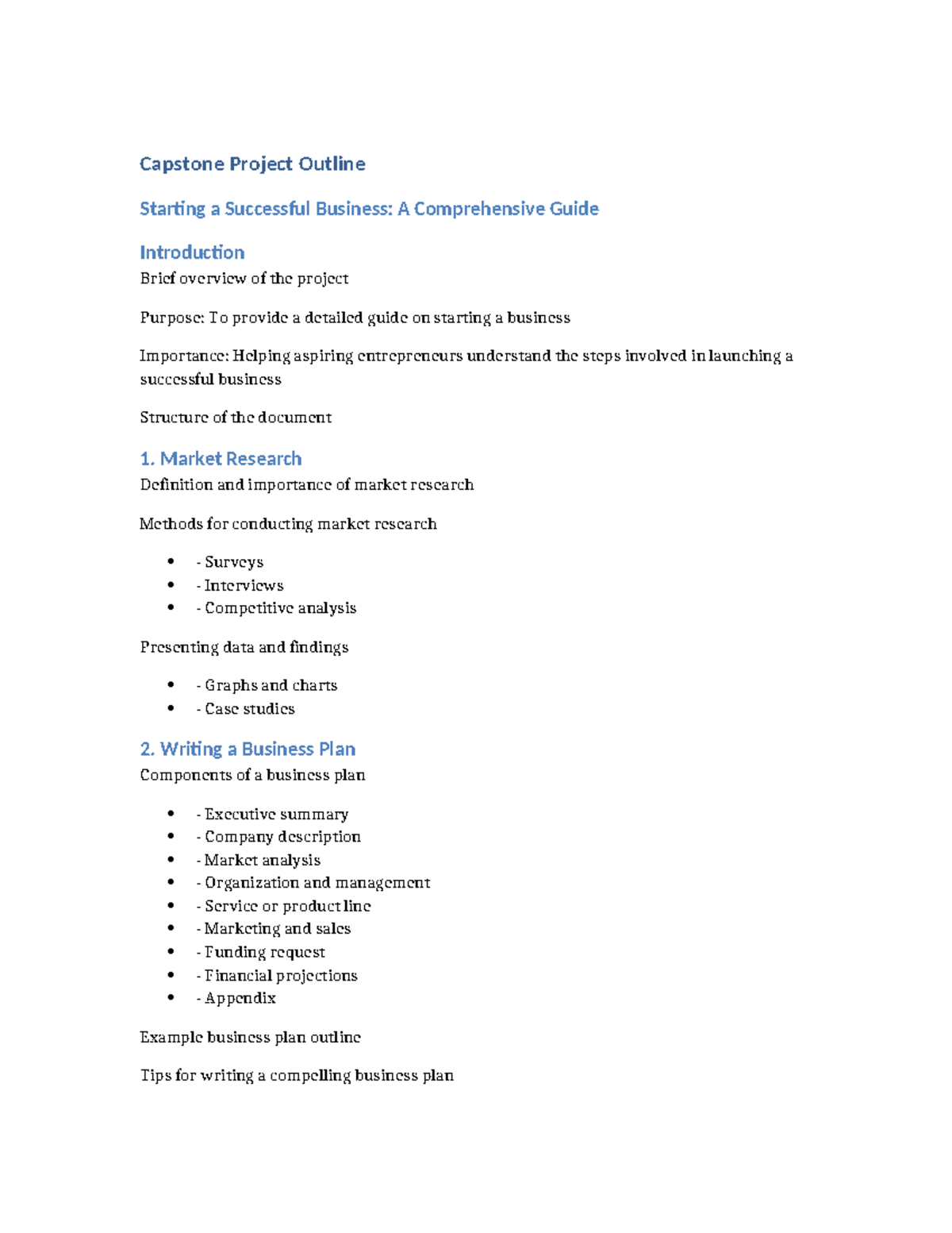 Capstone Project Outline - Capstone Project Outline Starting a ...