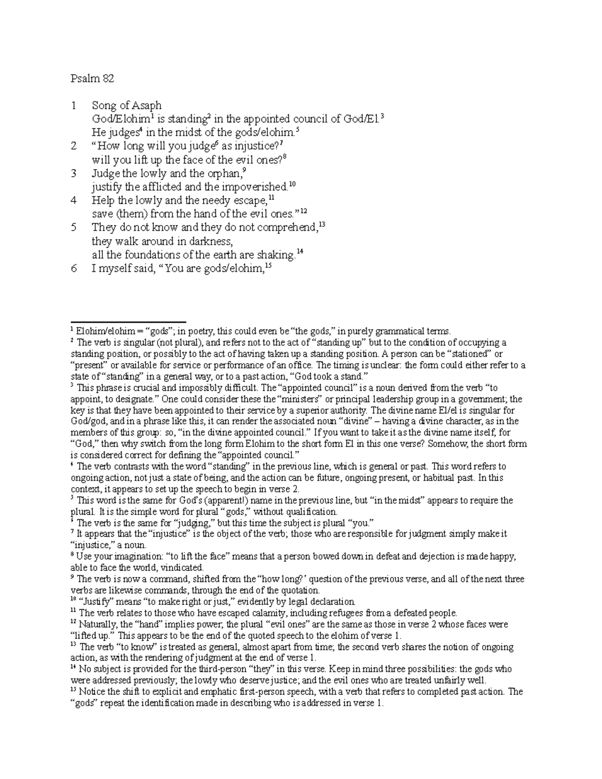 Psalm+82 - Lecture notes 7 - Psalm 82 1 Song of Asaph God/Elohim 1 is ...