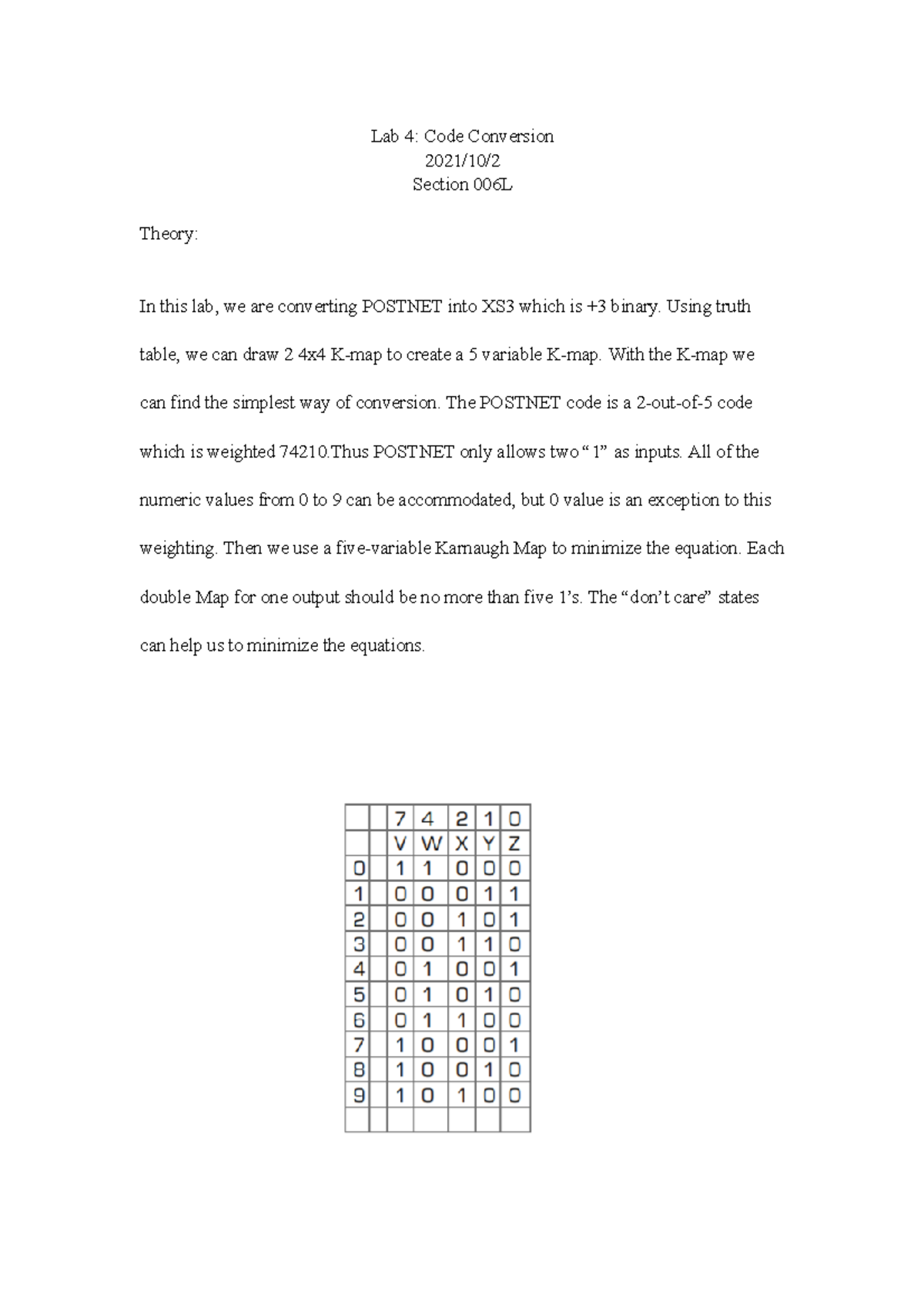CSE 2301 Lab 4 code conversion - Lab 4: Code Conversion2021/10/ Section ...