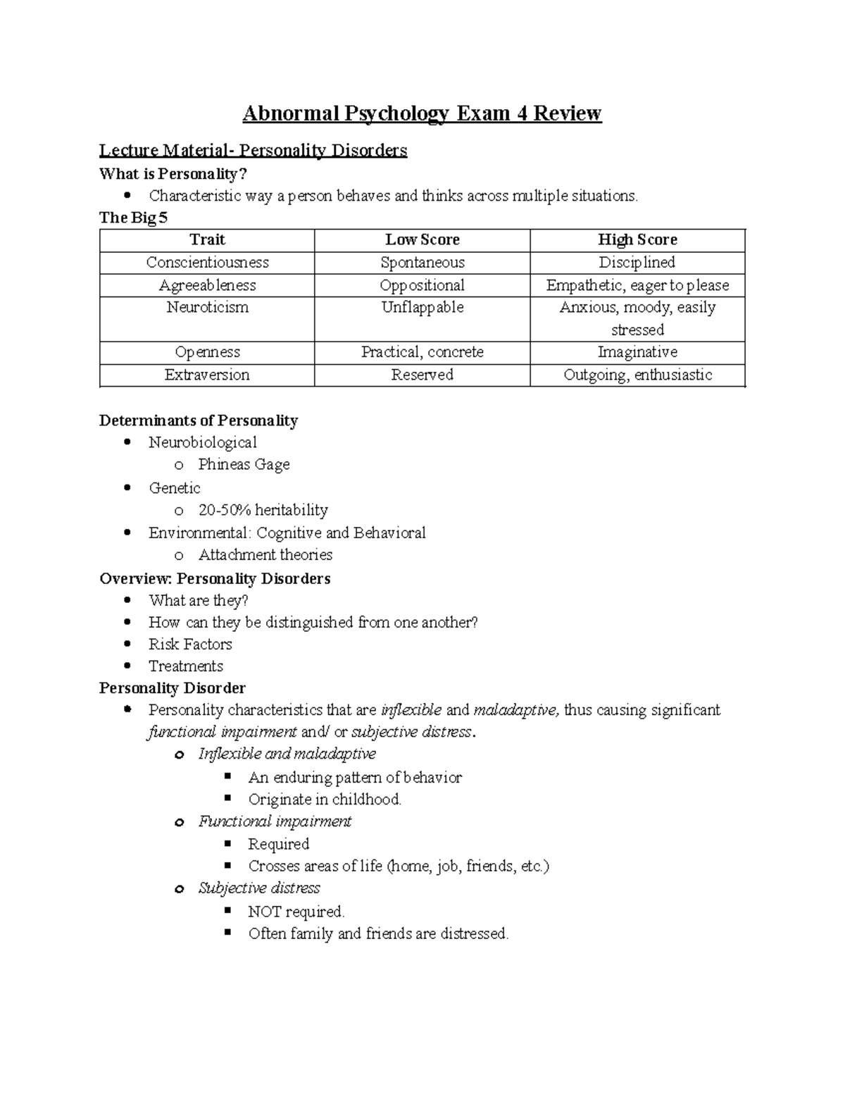Abnormal Psychology Exam 4 Review - Abnormal Psychology Exam 4 Review ...