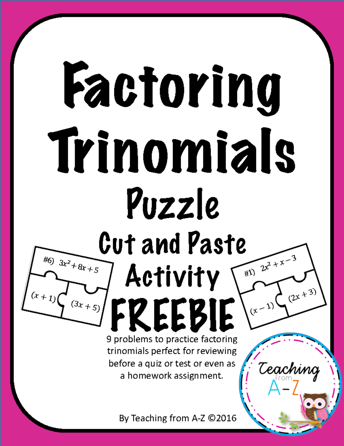 Factoring Trinomials Puzzle Activity Freebie - Factoring Trinomials ...