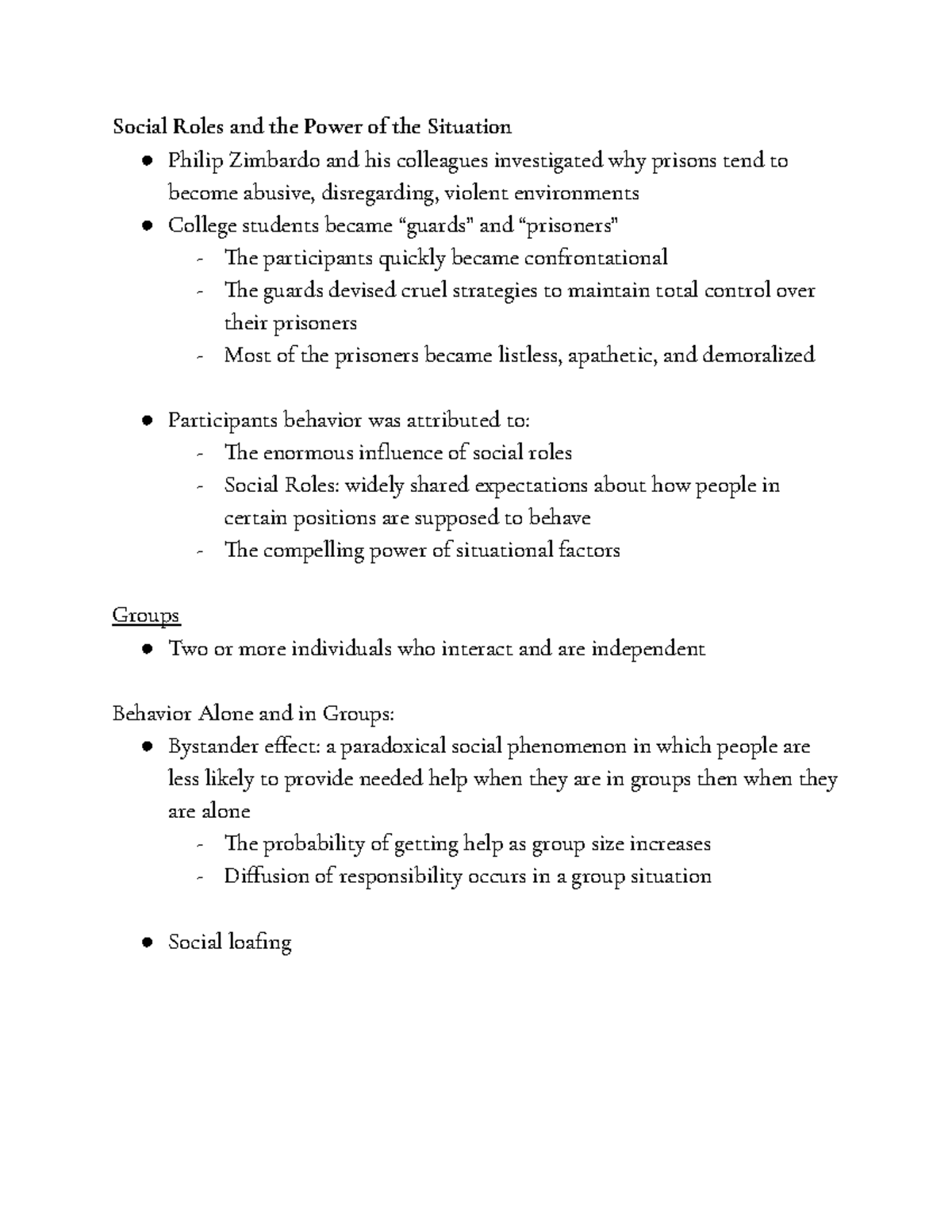 Social Roles and the Power of the Situation - Studocu