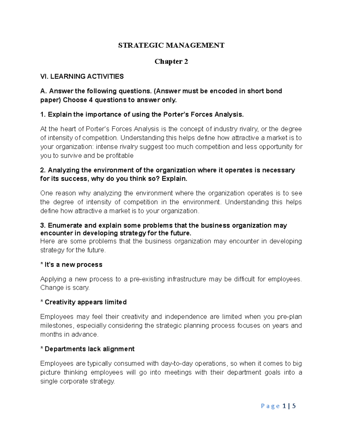 Stratigic Management 2 - STRATEGIC MANAGEMENT Chapter 2 VI. LEARNING ...