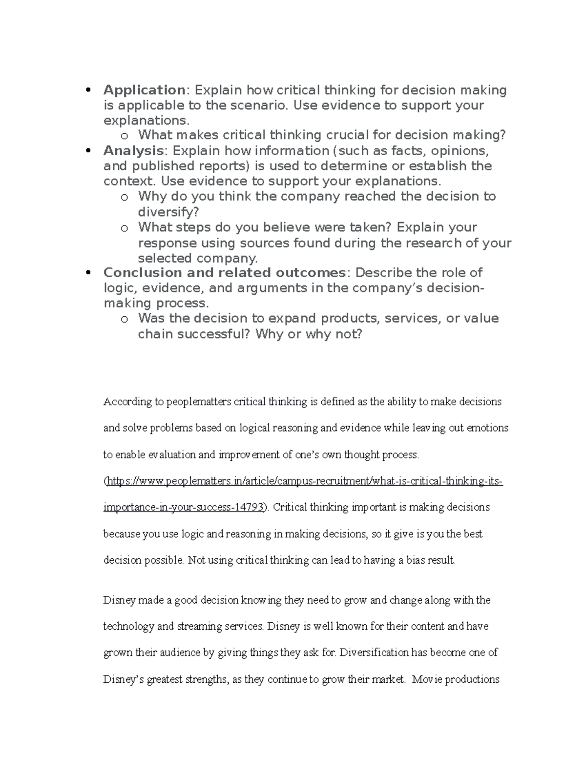 Week 1 bis - week 1 - Application: Explain how critical thinking for ...
