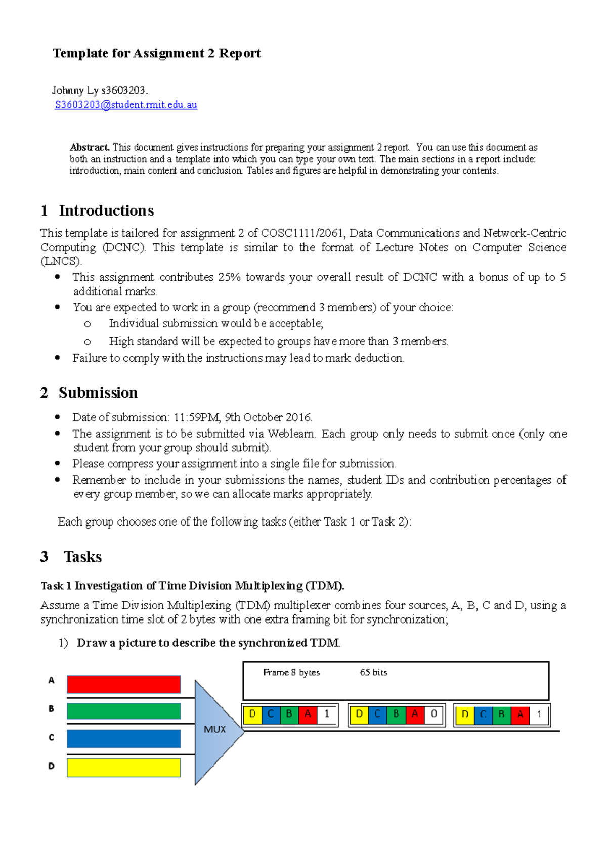 Template LNCS - ntoies - Template for Assignment 2 Report Johnny Ly ...