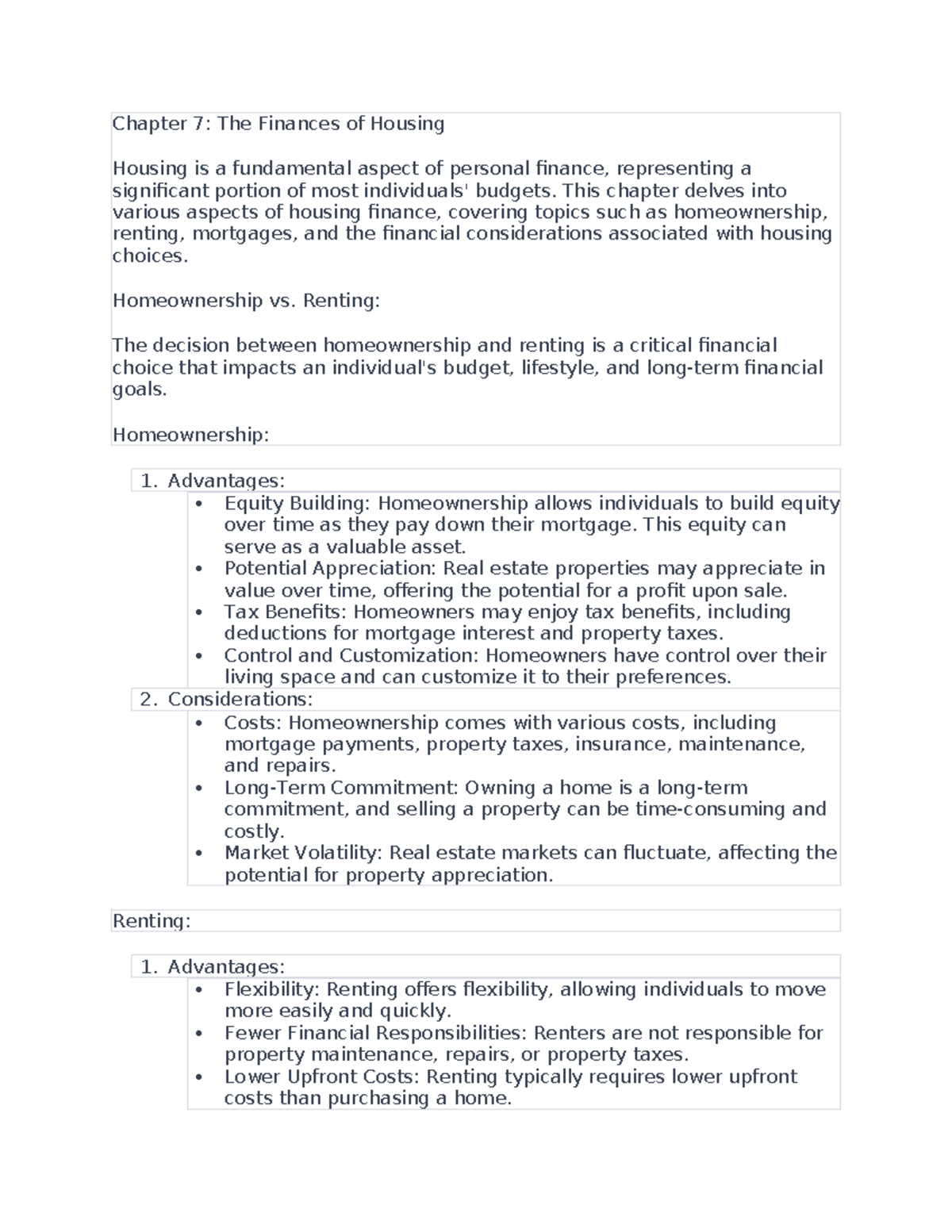 Summary - Chapter 7 - Personal Finance - Chapter 7: The Finances of ...