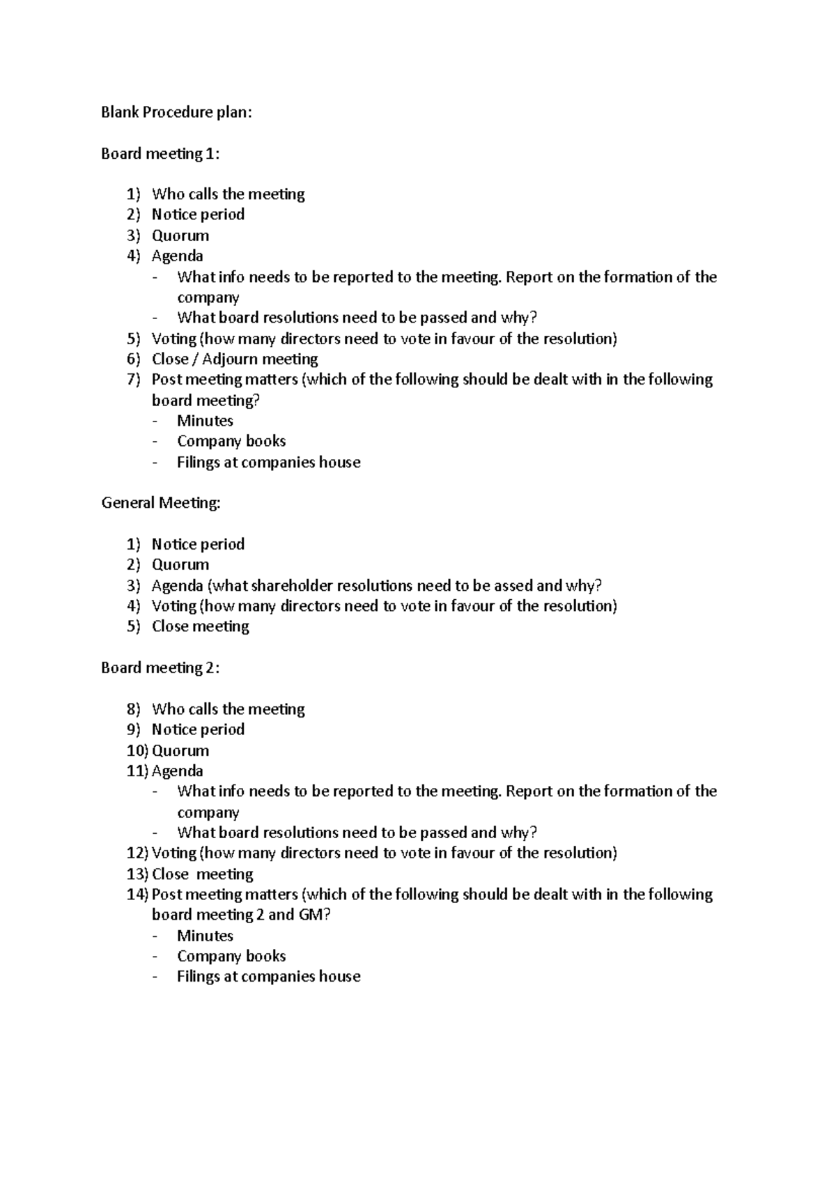Blank procedure plan for exams - Blank Procedure plan: Board meeting 1 ...