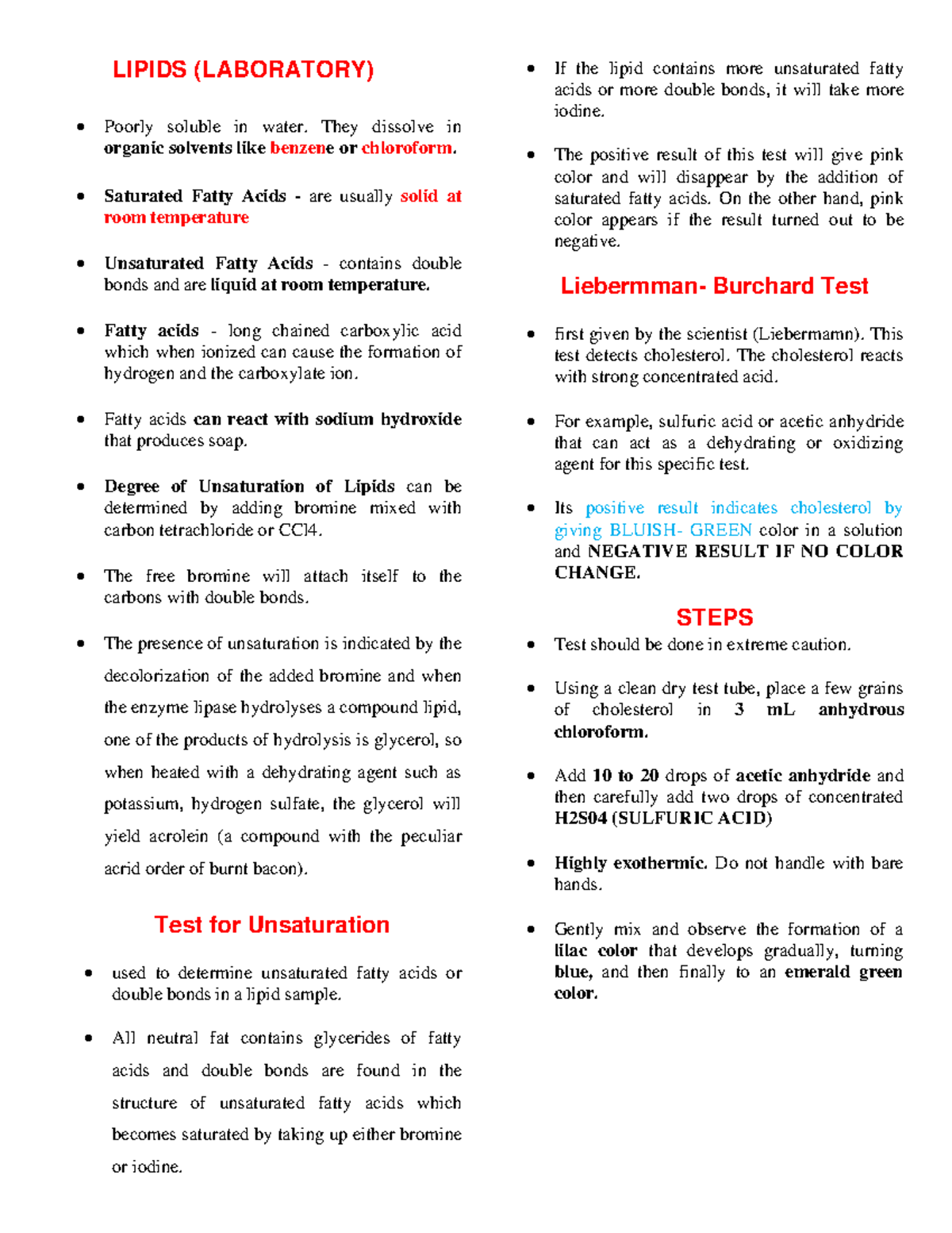 Lipids Protein Carbs Labnotes - LIPIDS (LABORATORY) Poorly soluble in ...