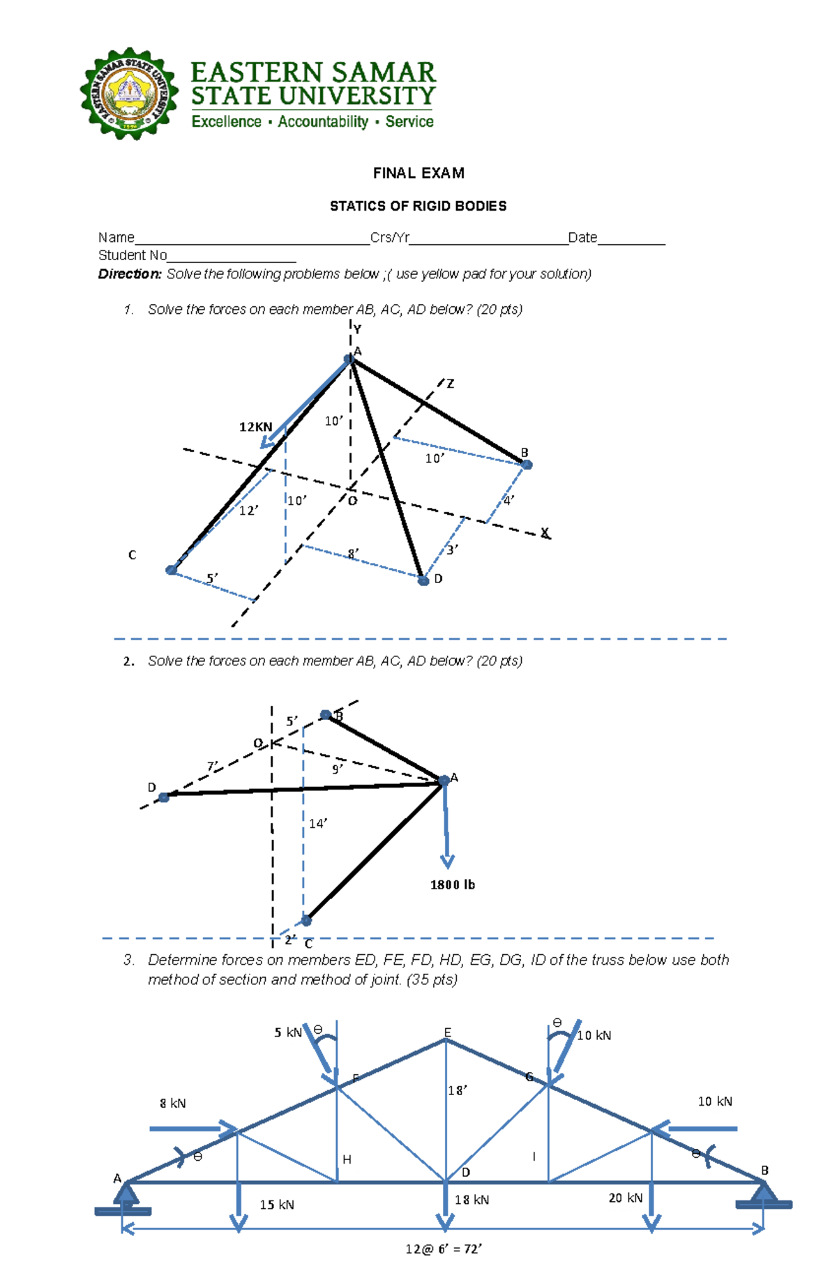 FE -SRB - Good to learn - FINAL EXAM STATICS OF RIGID BODIES - Studocu