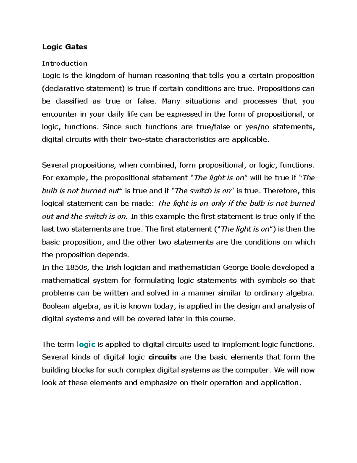Logic Gates-EL2 - Logic Gates Introduction Logic is the kingdom of ...