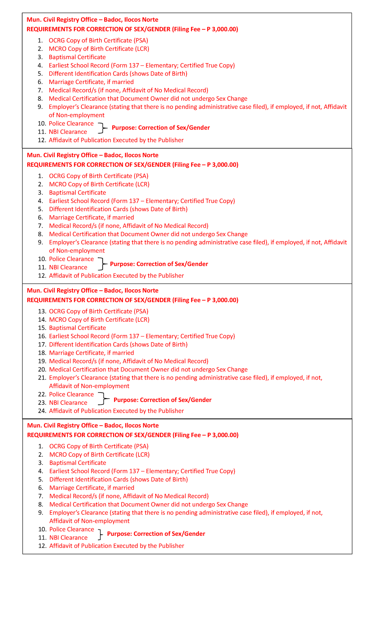 Requirements For Correction Of Sex Long Purpose Correction Of Sex Gender Mun Civil