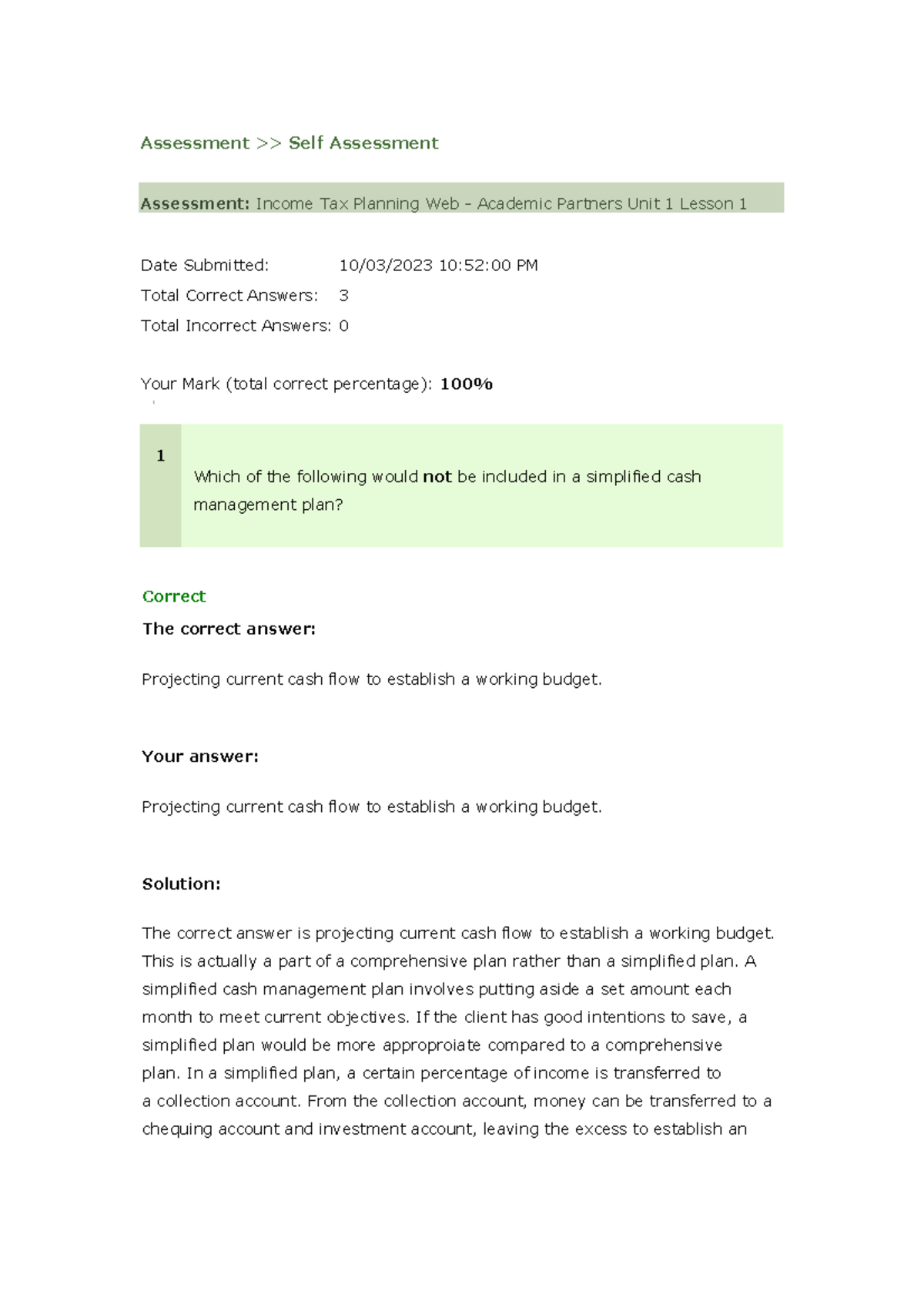 Tax Mini Assessment 1-4 - Assessment >> Self Assessment Assessment ...