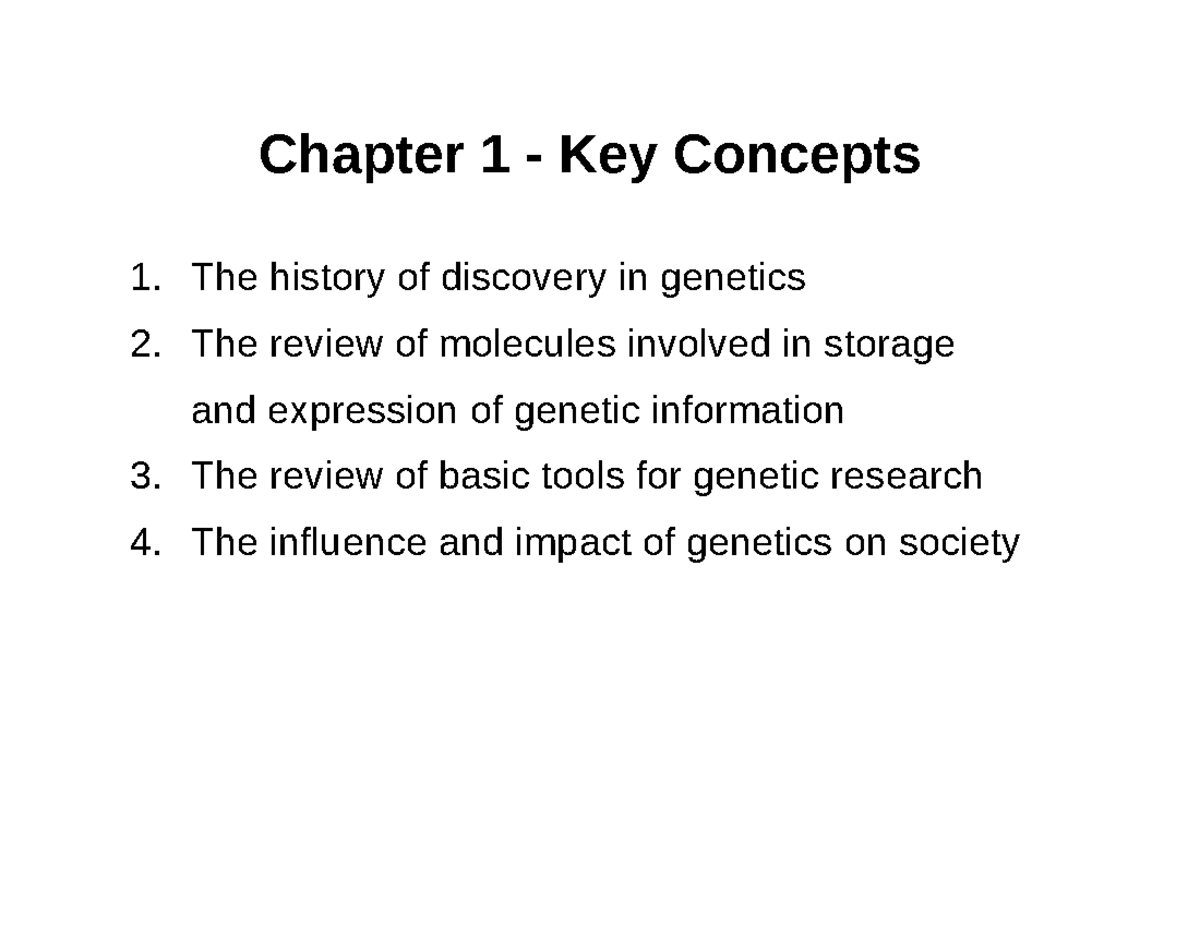 Slides Ch1 S1 S2: Introduction to Genetics - Chapter 1 - Key Concepts 1 ...