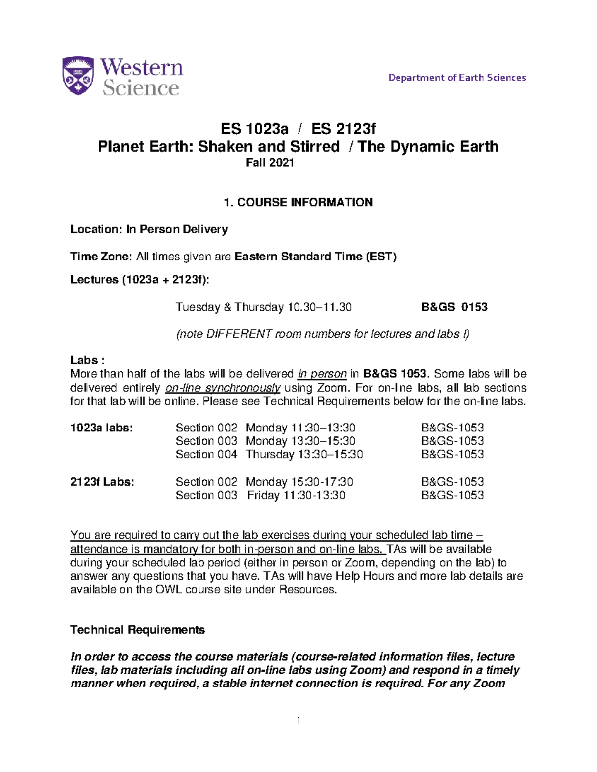 ES1023a + ES 2123f Course Outline 2021-22 - Department of Earth ...