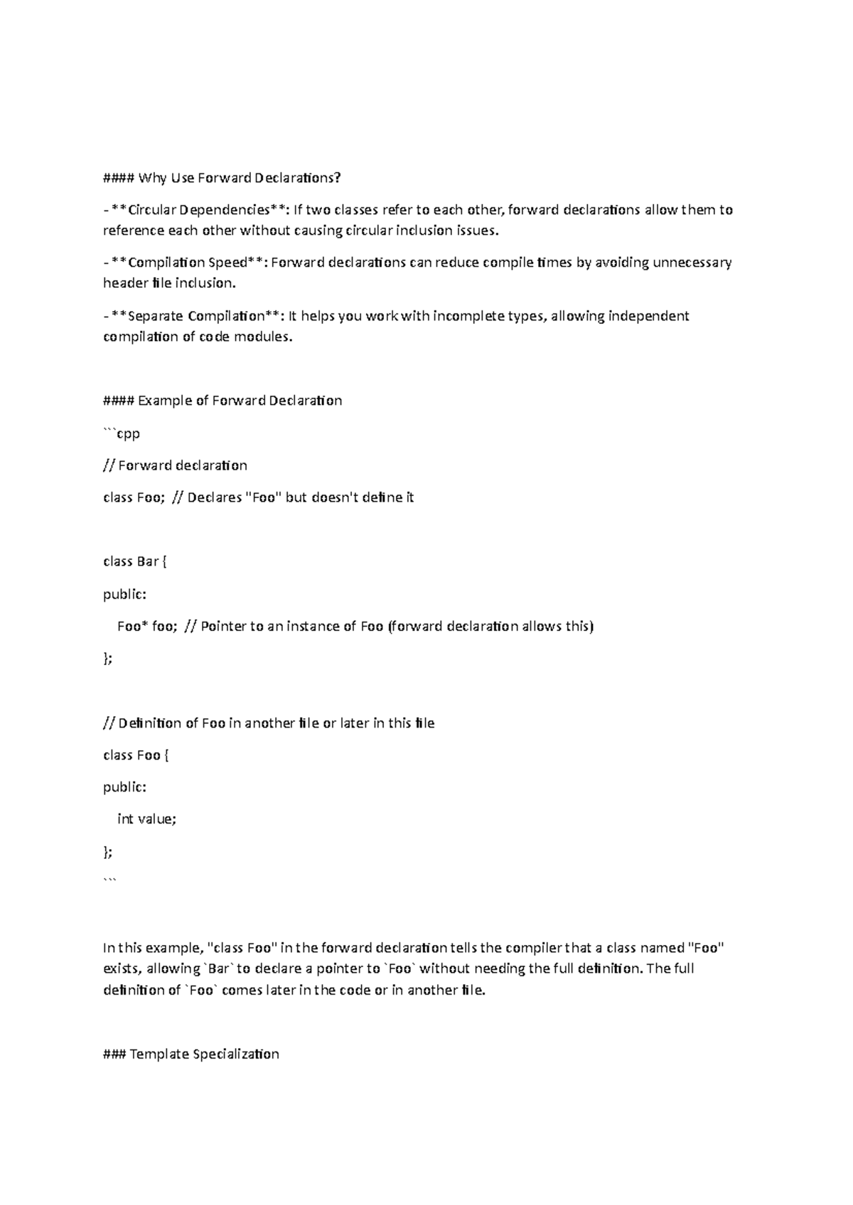 Unit 2 OODP - wfwefwef - Why Use Forward Declarations? Circular Dependencies: If two classes ...