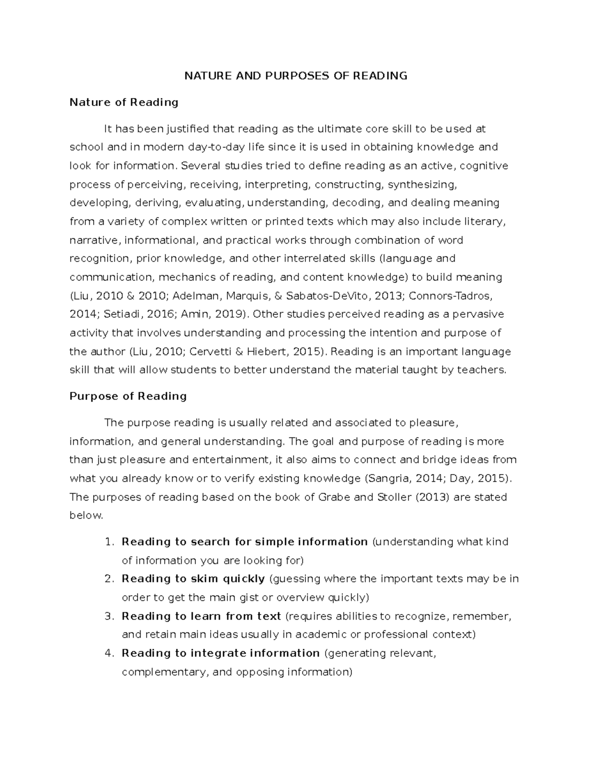 Comprehensive Lecture in Teaching Reading - NATURE AND PURPOSES OF ...