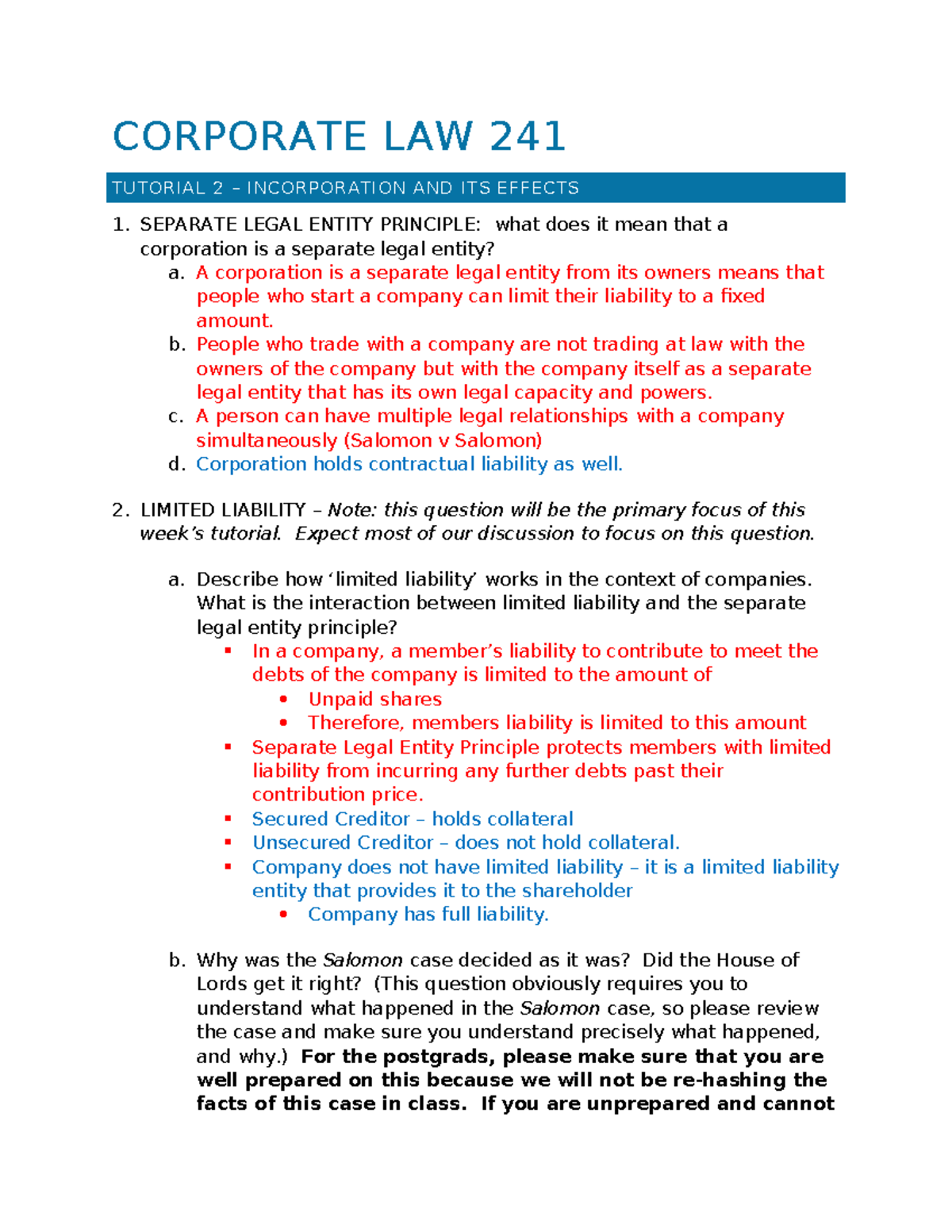 Tutorial 2 Week 3 - CORPORATE LAW 241 TUTORIAL 2 – INCORPORATION AND ... Tutorial 2 Week 3 - CORPORATE LAW 241 TUTORIAL 2 – INCORPORATION AND ...