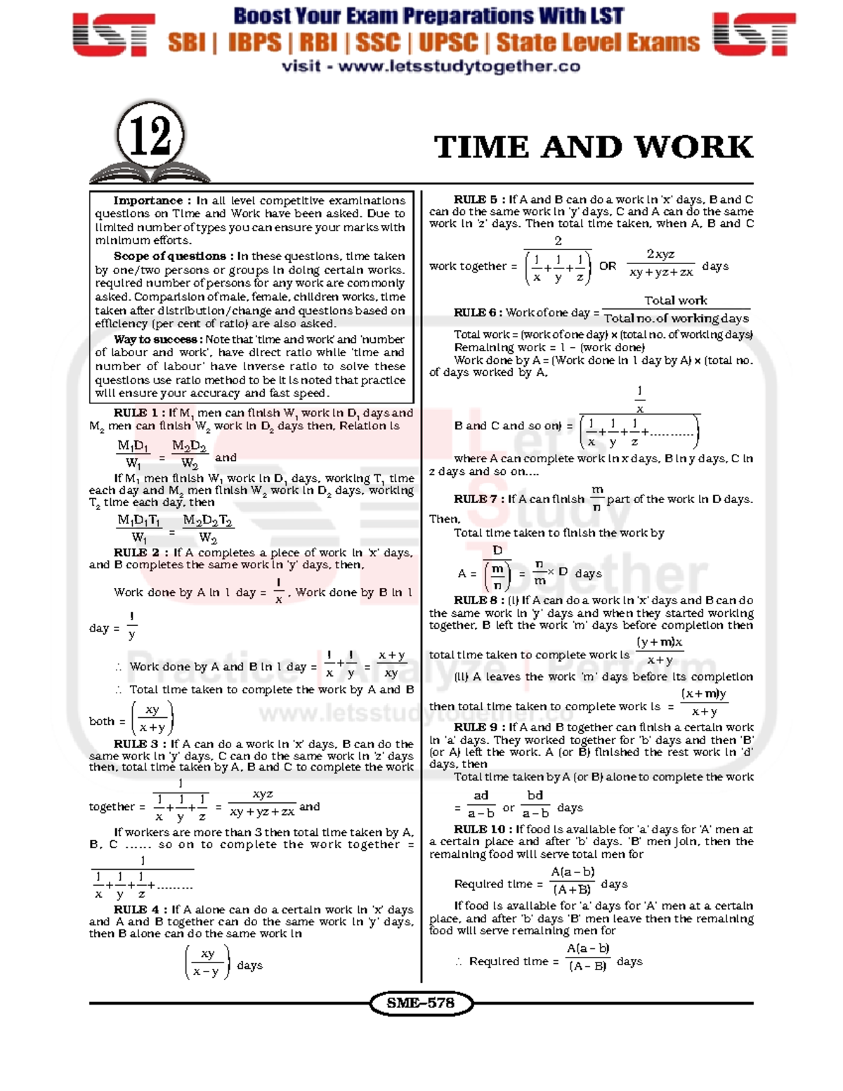 Time and Work Question with Solution - TIME AND WORK Importance : In ...