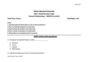 Mb0050 answer key - Research methodology is the specific procedures or ...
