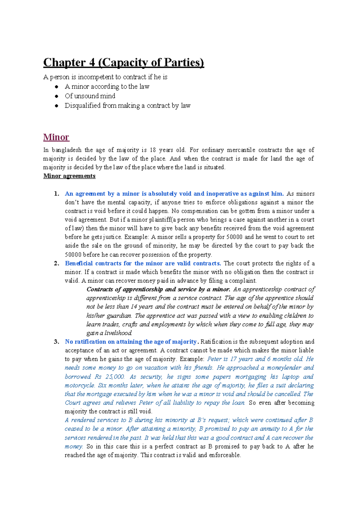 Ch 4-Capacity of Parties - Chapter 4 (Capacity of Parties) A person is ...
