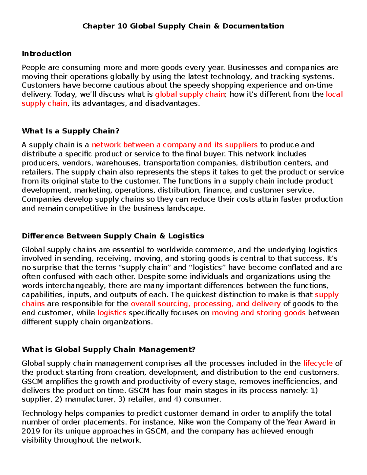 Chapter 10 Global Supply Chain Documentation - Chapter 10 Global Supply ...