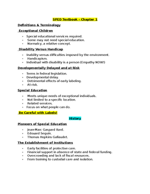 SPED Textbook- Chapter 1 - SPED TEXTBOOK- CHAPTER 1 DEFINITION AND ...
