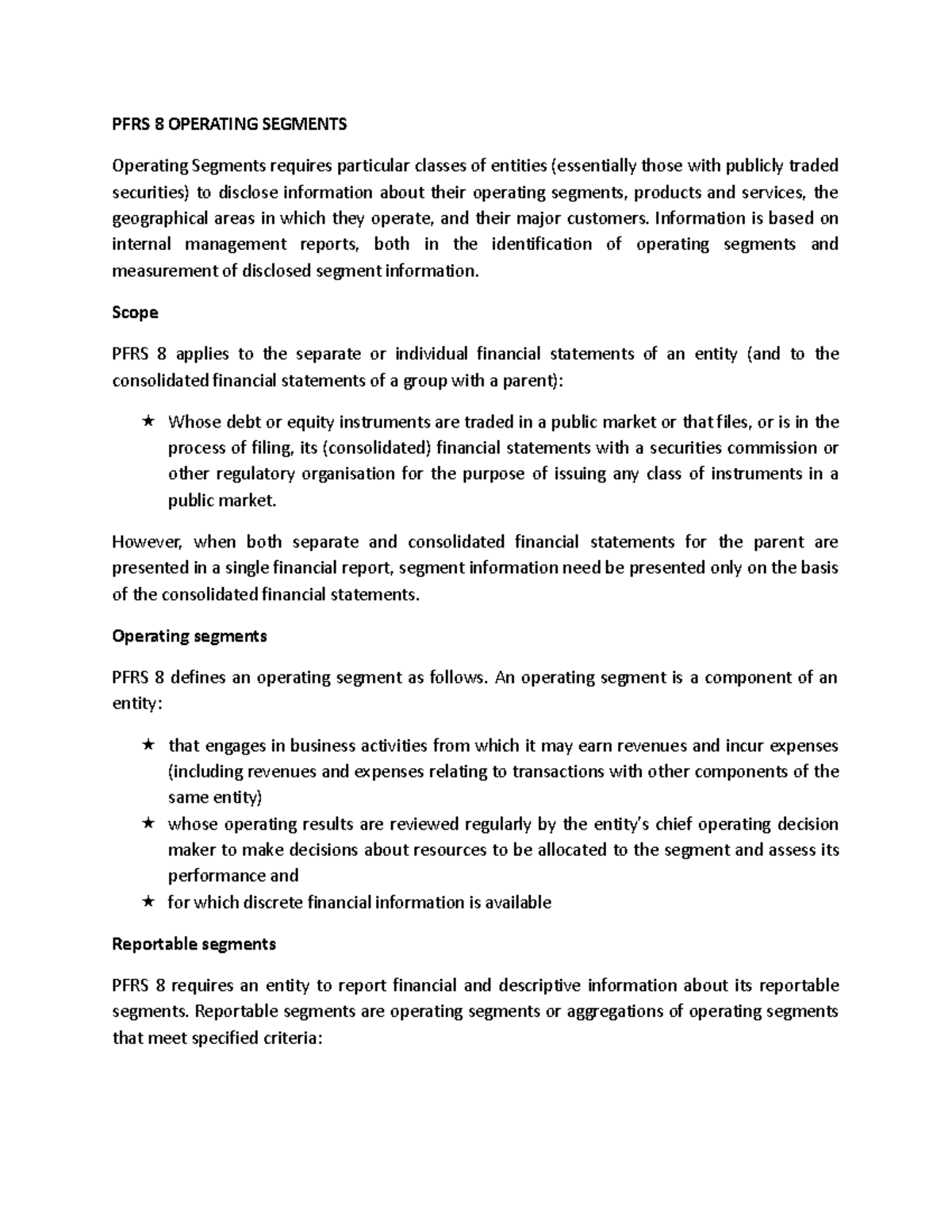 PFRS 8 - This is notes - PFRS 8 OPERATING SEGMENTS Operating Segments ...