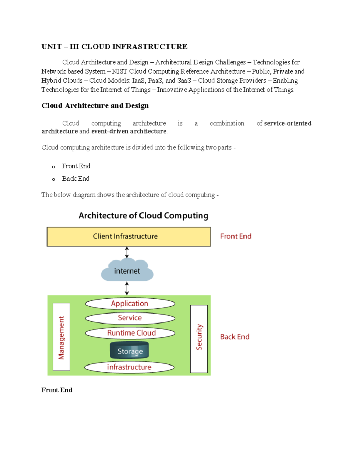 CC - Unit III - Cloud computing unit3 - UNIT – III CLOUD INFRASTRUCTURE Cloud Architecture and ...