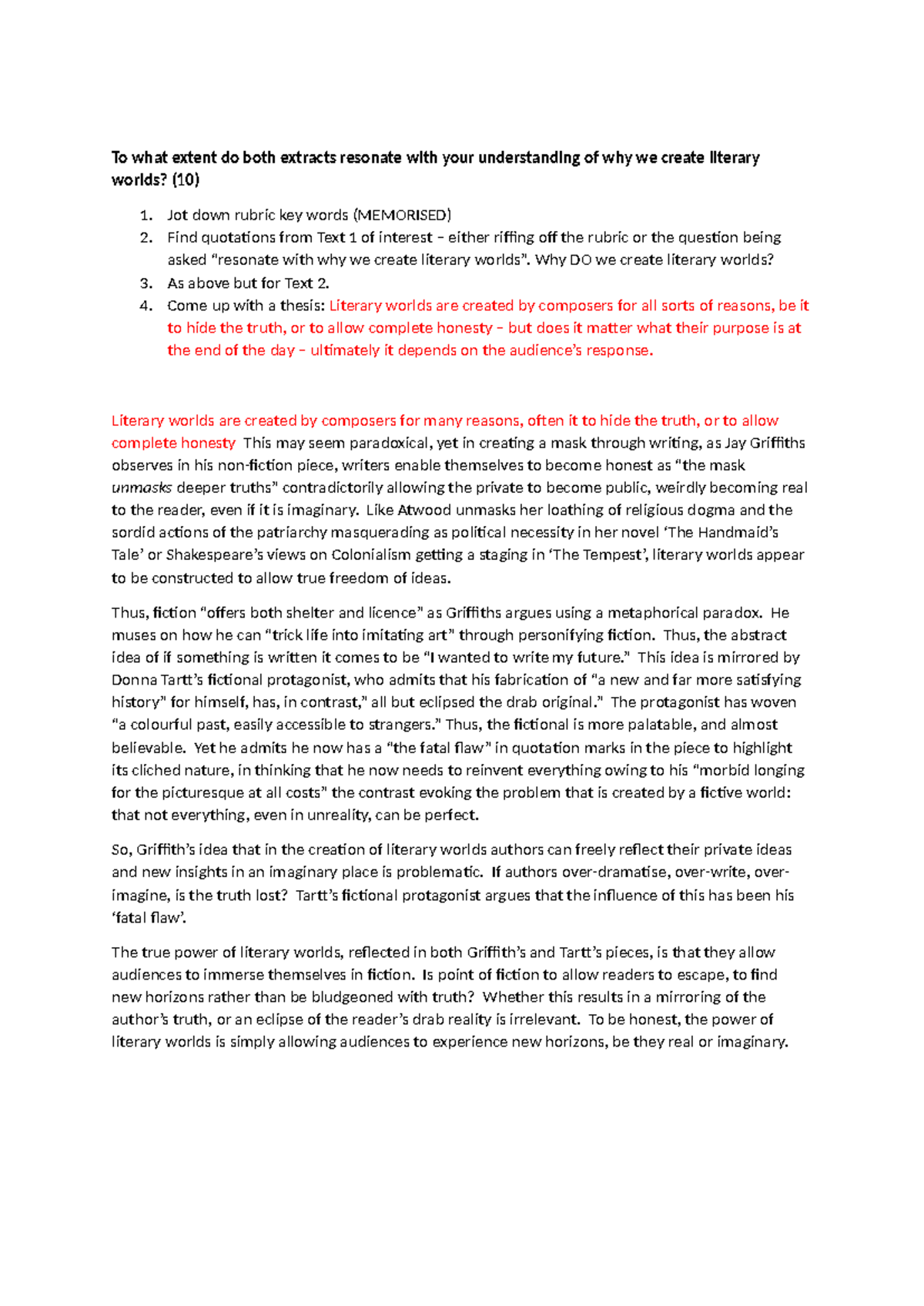2019 HSC Exam - Critical Response Literary Worlds Exam Exemplar March ...