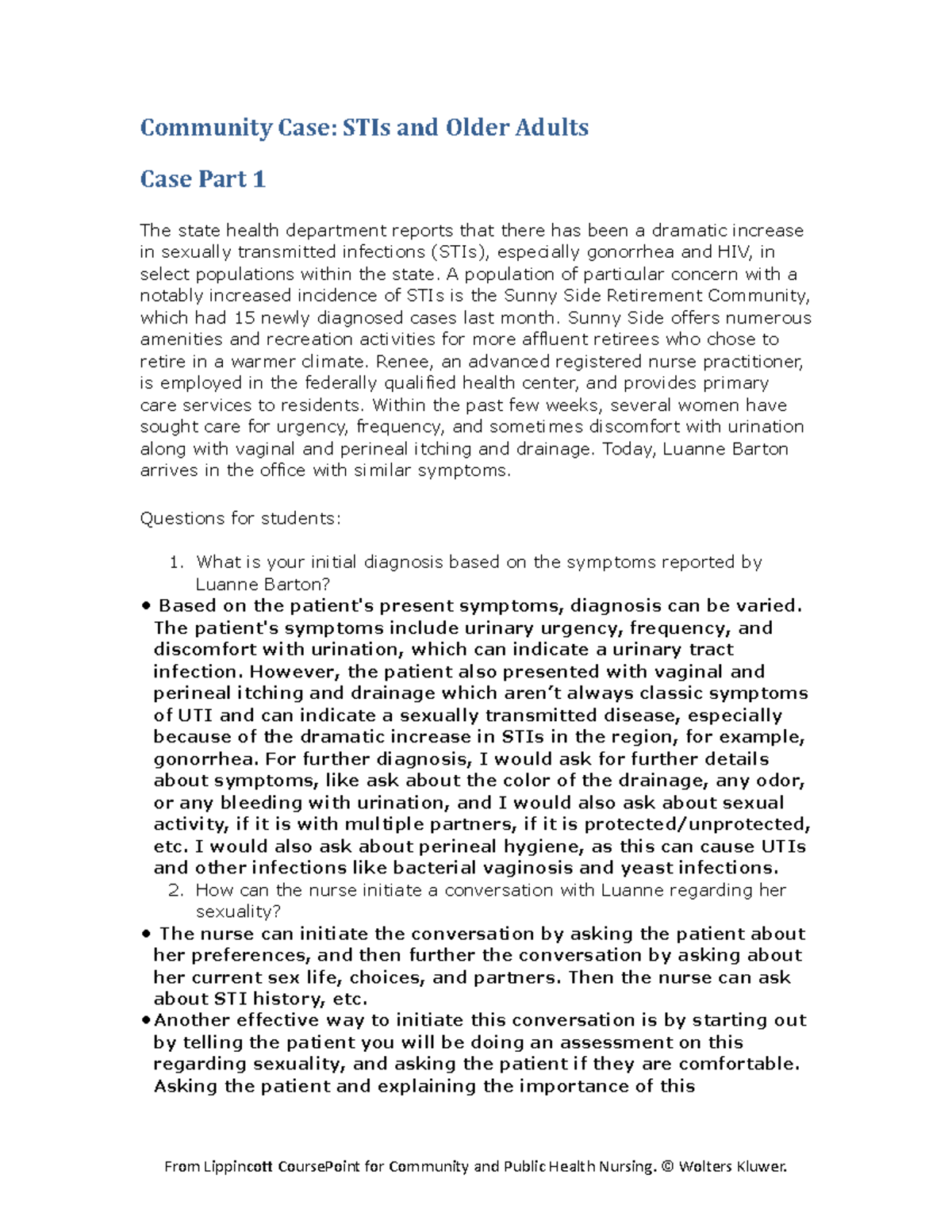 Community case-STI - case study - Community Case: STIs and Older Adults ...