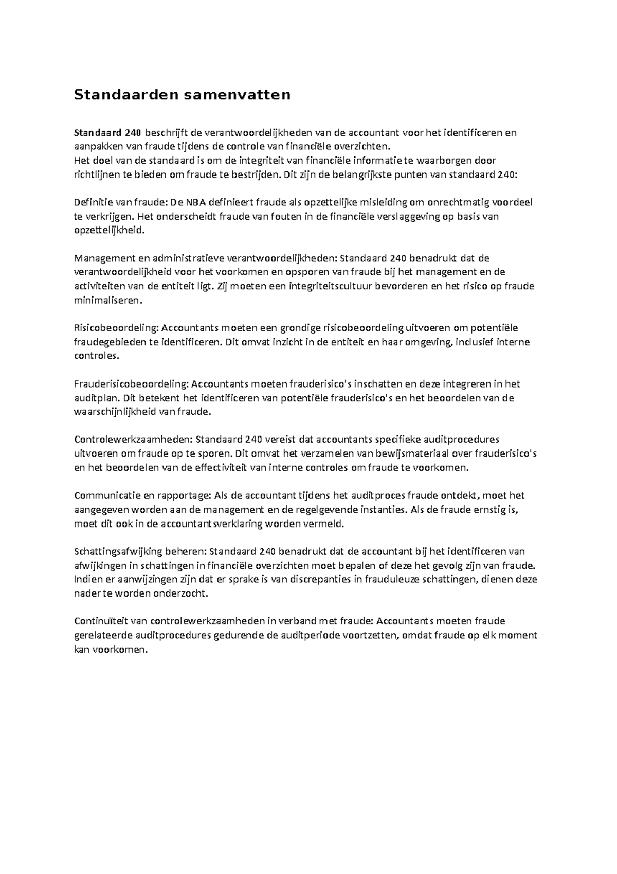 Standaarden samenvatten - Standaarden samenvatten Standaard 240 ...