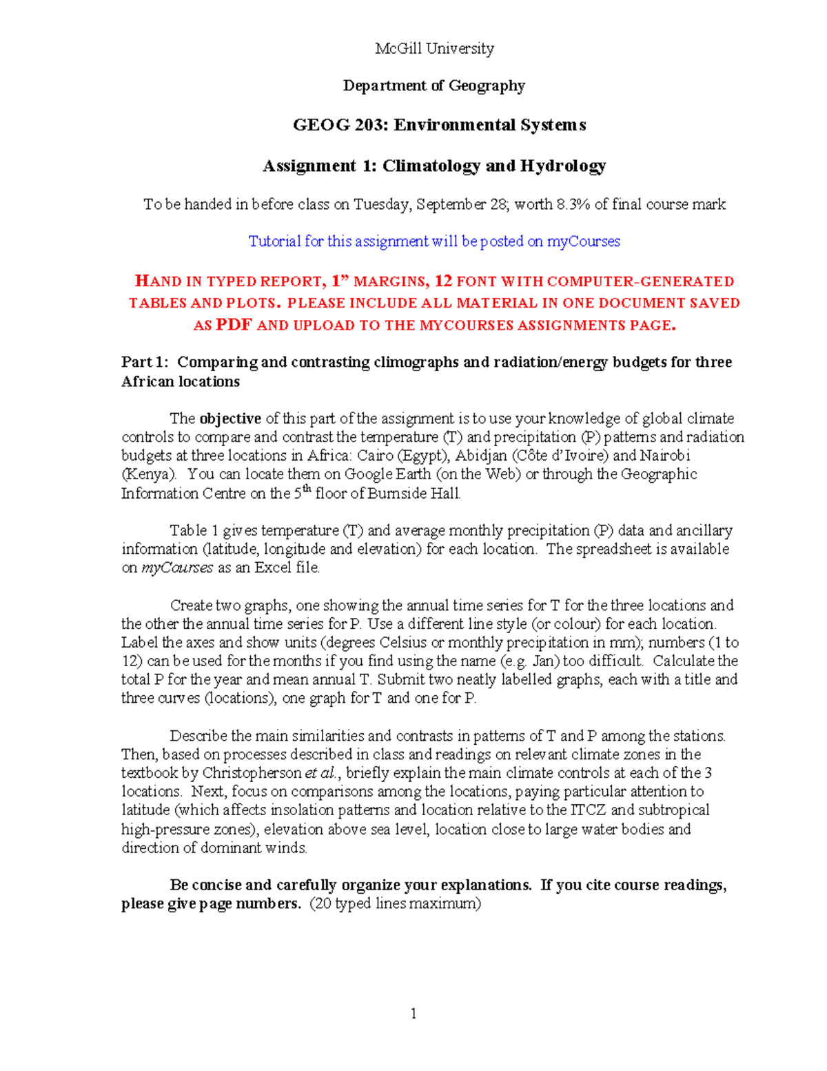 GEOG 203 Assignment 1 2023 - McGill University Department of Geography ...