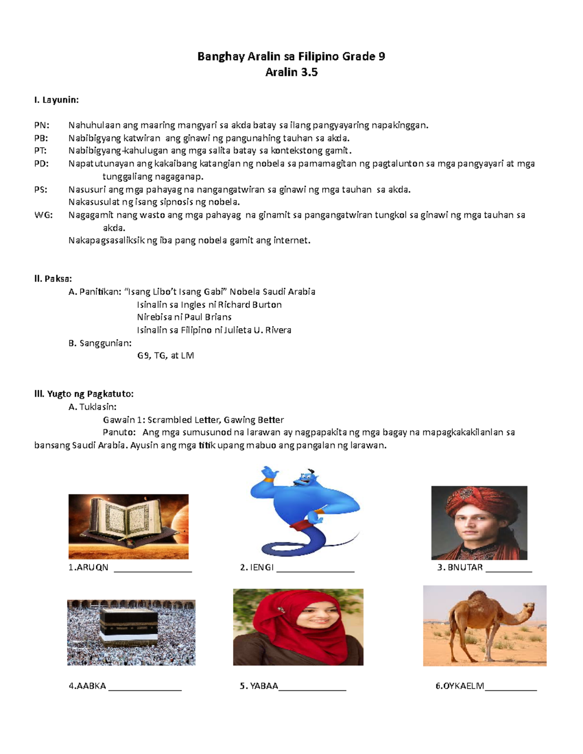 4072000 70 aralin 3 5 3rd grading - Banghay Aralin sa Filipino Grade 9 ...