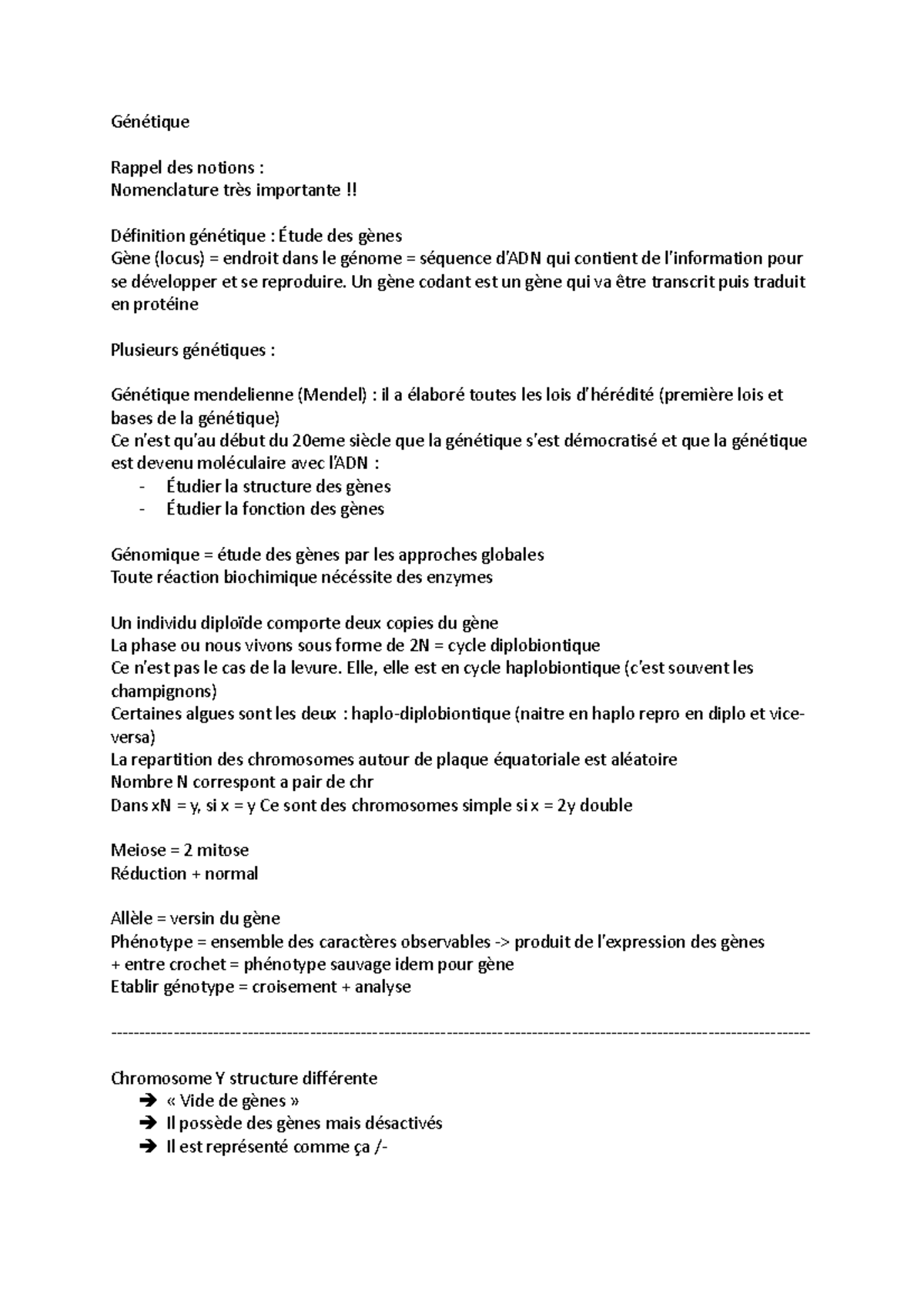 Génétique - Génétique Rappel des notions : Nomenclature très importante ...
