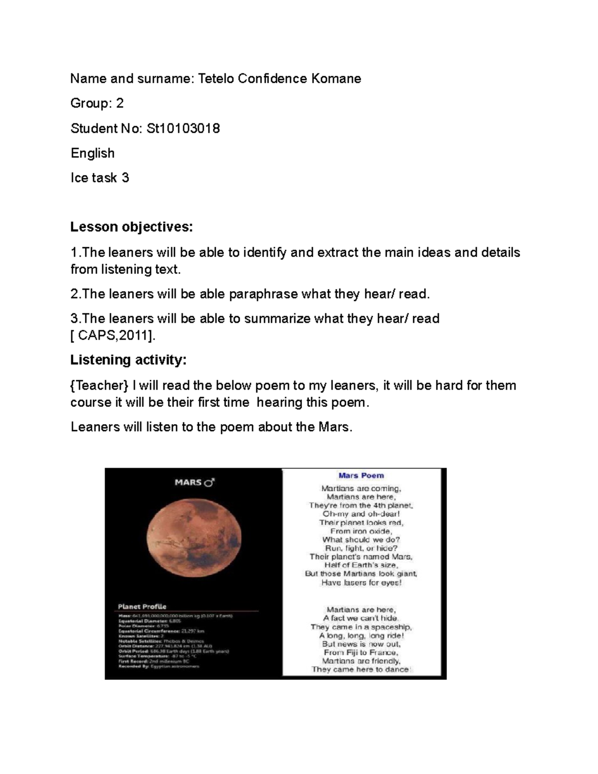 English ICE TASK 3 - ice task 3 - Name and surname: Tetelo Confidence ...